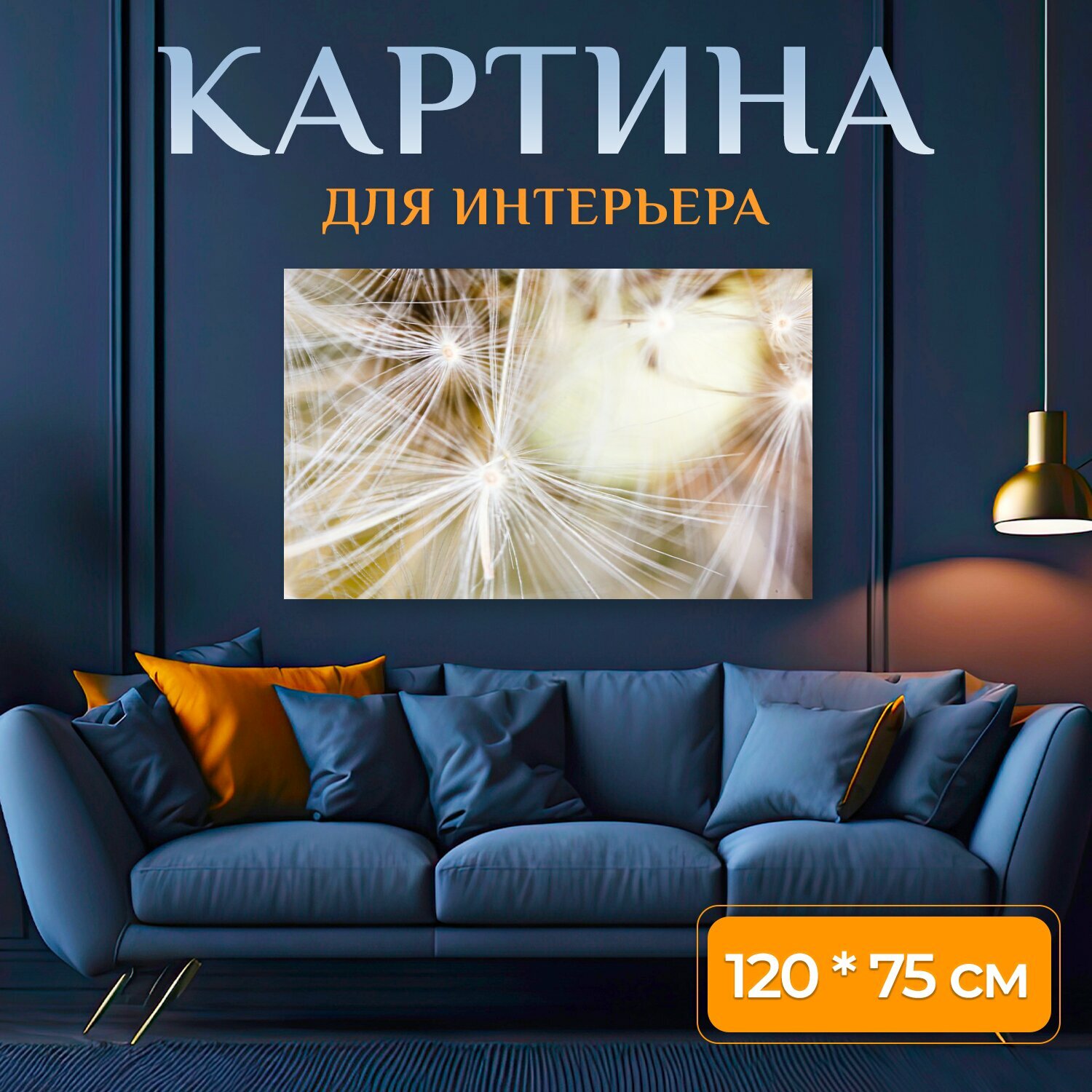 Картина на холсте "Одуванчик, засохший, цветок" на подрамнике 120х75 см. для интерьера