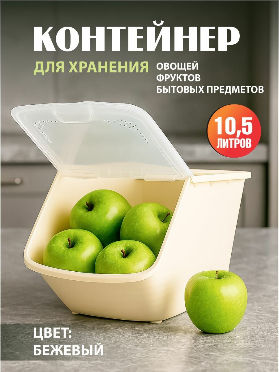 Контейнер универсальный с откидной крышкой Альт-Пласт 10,5л слоновая кость