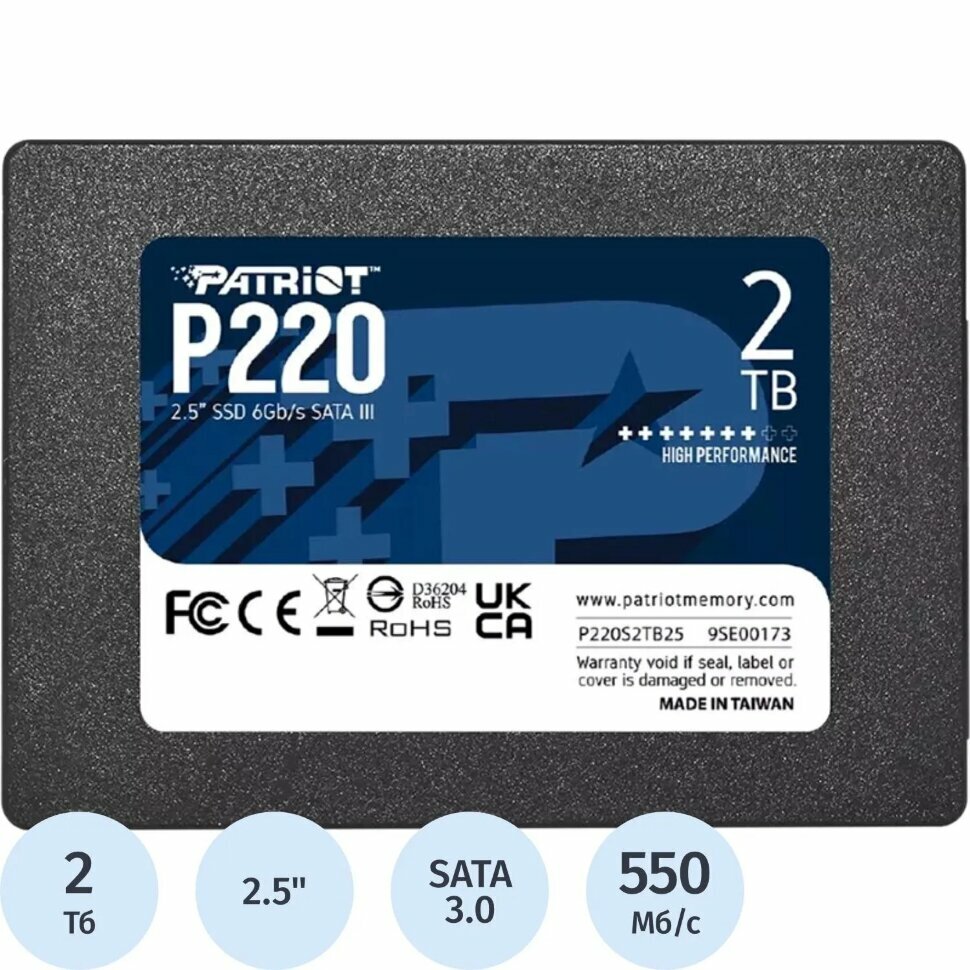 SSD накопитель Patriot SATA-III 2TB P220S2TB25 P220 2.5, 2478324
