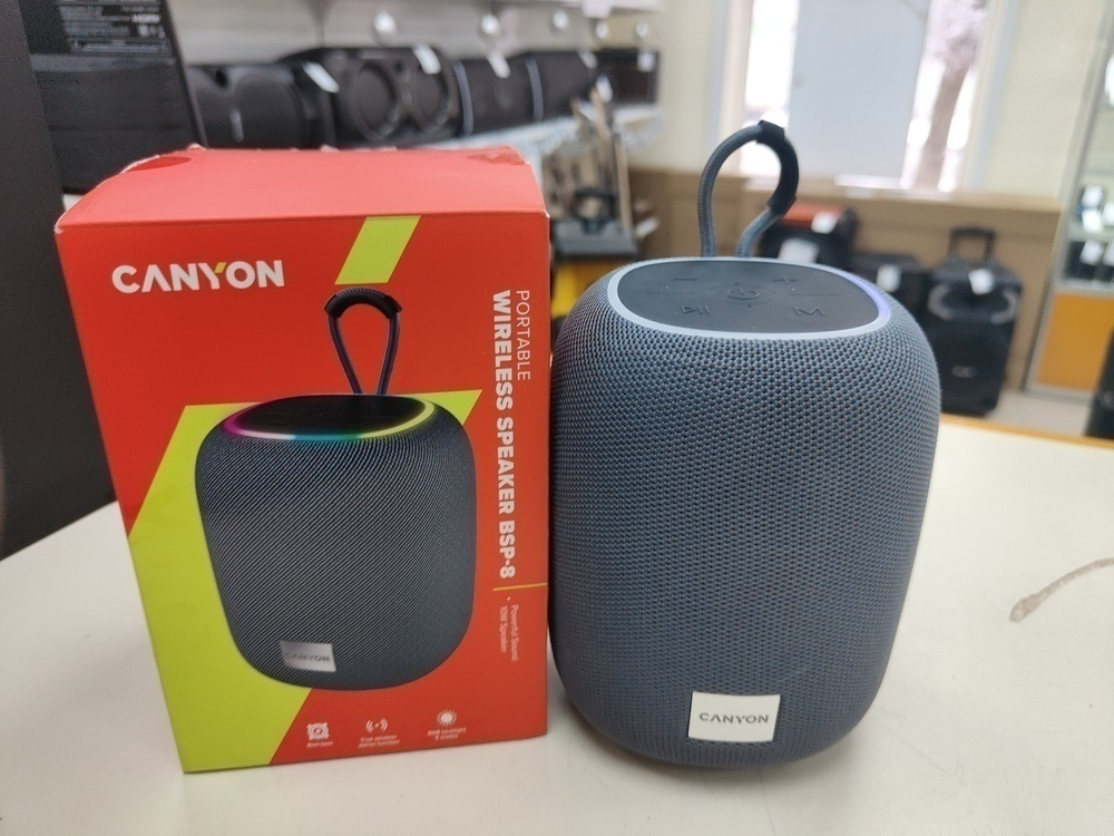 Портативная акустика Canyon BSP-8 серая 10Вт. BT 5.2, AUX, Micro-SD, USB, RGB-подсветка, б/у, уценка