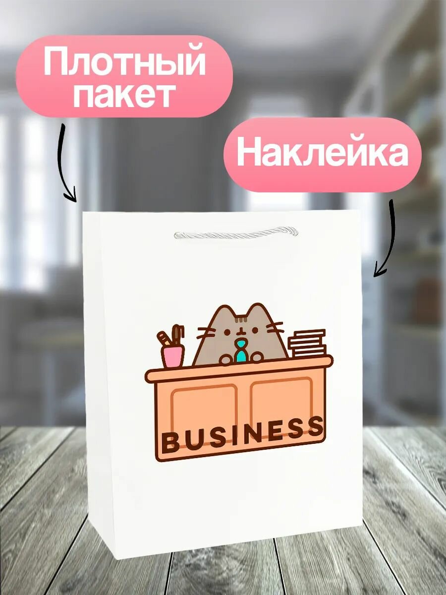 Пакет подарочный пушин кот, упаковка для подарка, 26х31 см — фото 1