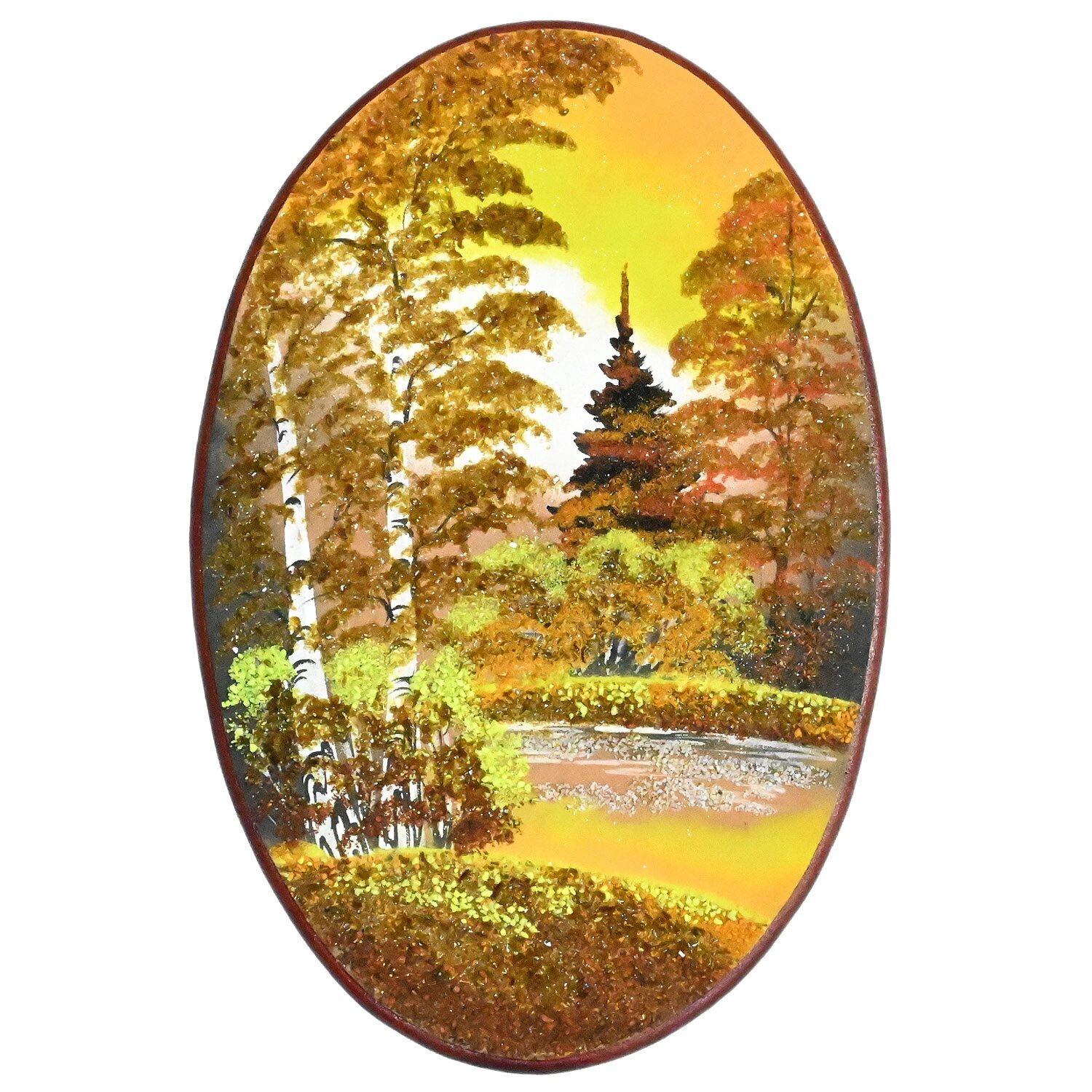 Картина с рисунком из камня осеннее утро овал 30,5*46,5см, 800г