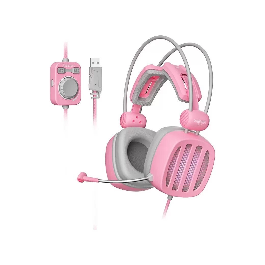Гарнитура Siberian S21U Candy Pink для игр с 7.1-канальным звуком, RGB-подсветкой, USB-интерфейсом и овер-ир дизайном в