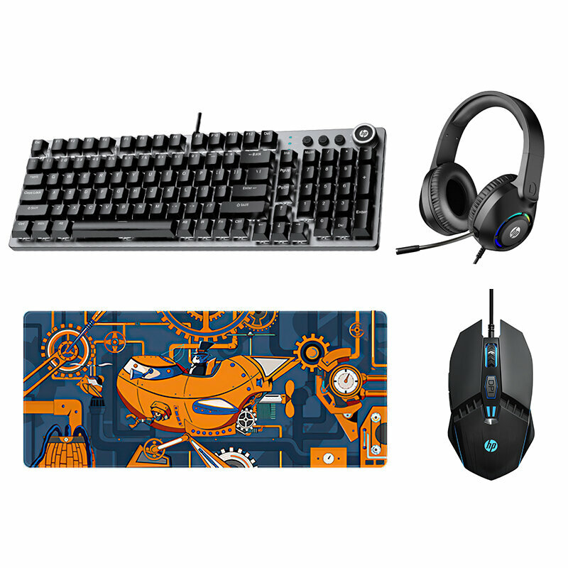 Клавиатура унисекс HP 5969784, Super God Four-Piece Set GK 100 S Black+Mouse Black+Headband Headphones Black+Mouse Pad