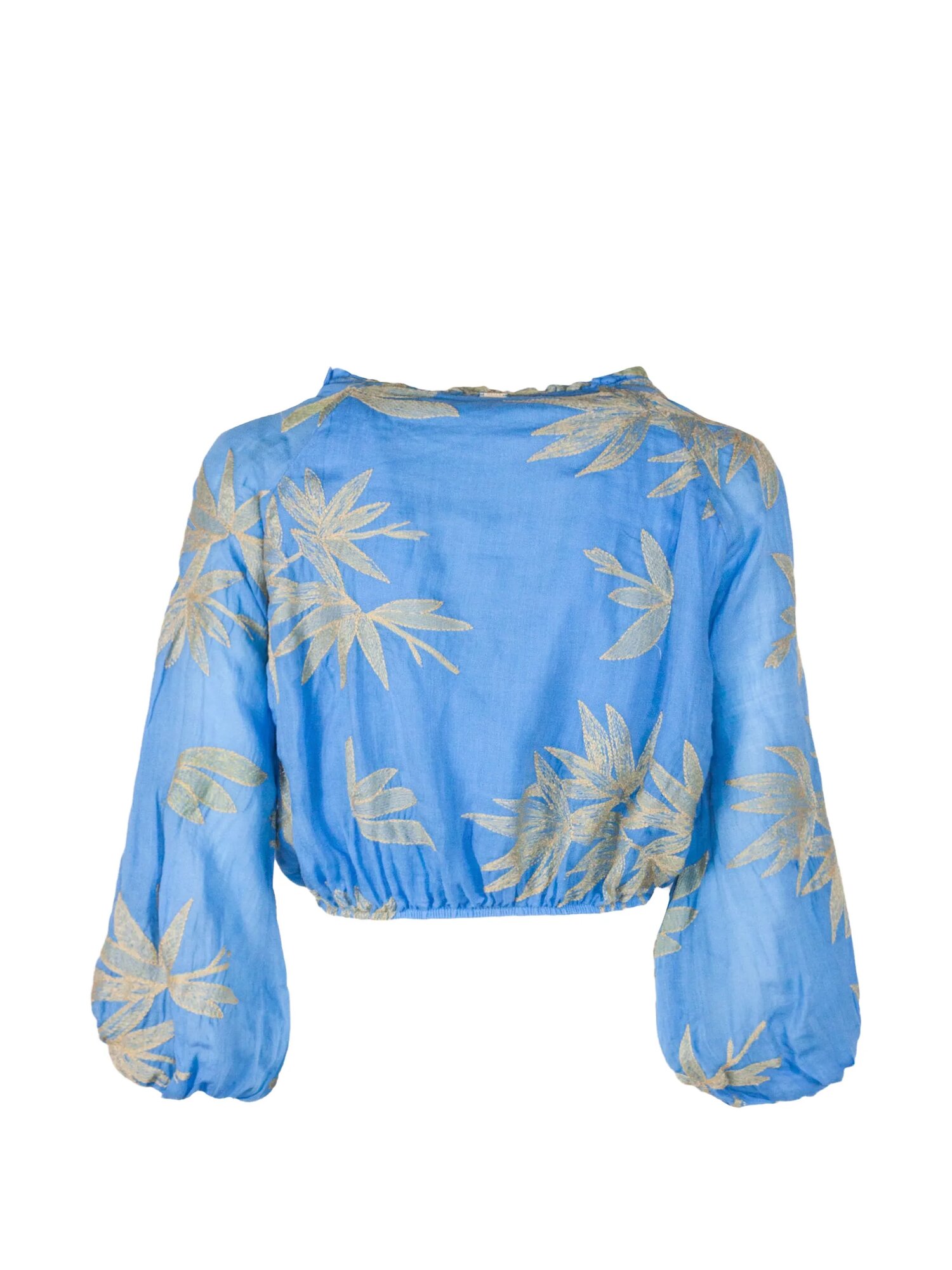Блуза PHO Firenze Leaf-pattern cropped blouse, размер 42, синий — фото 1