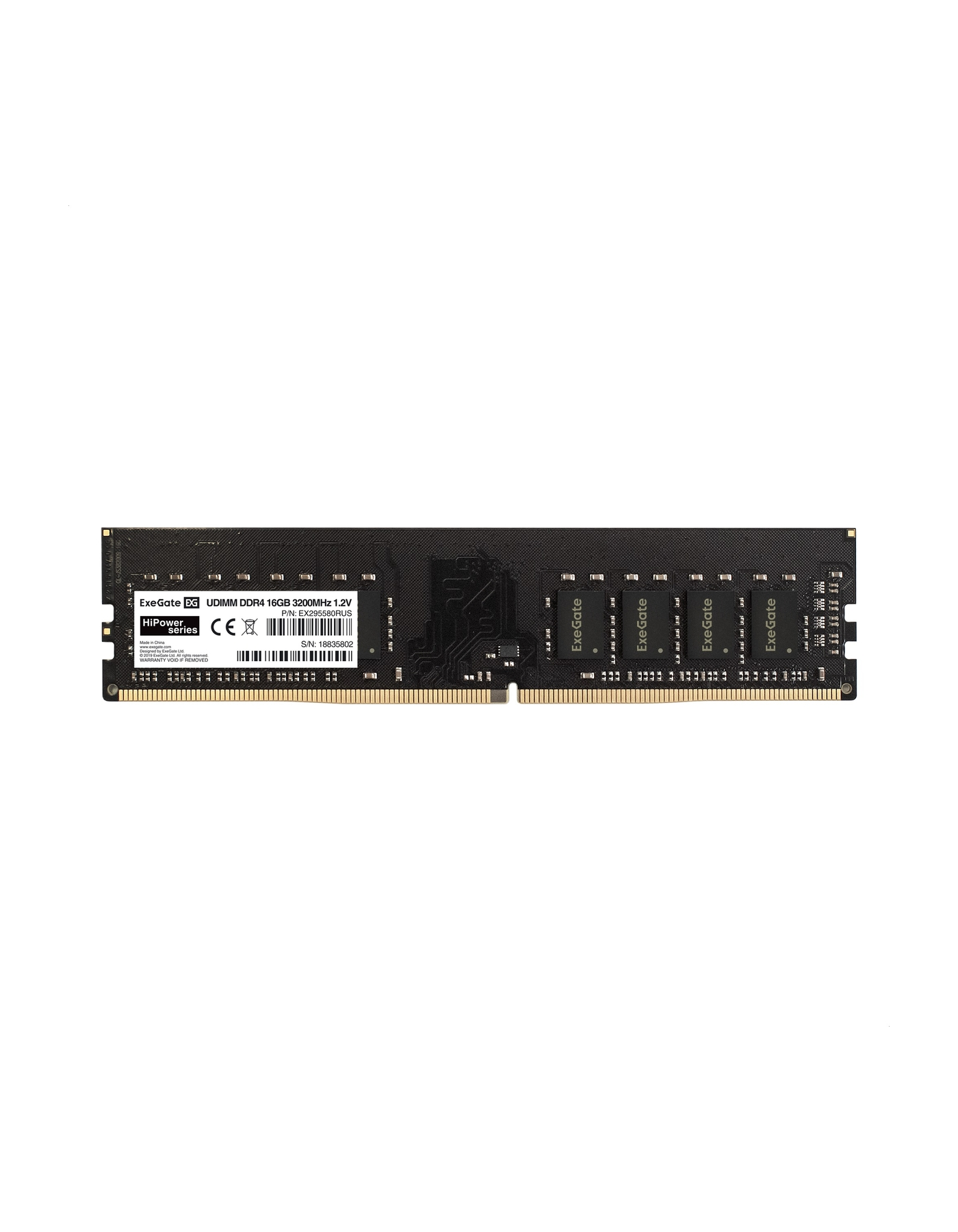Модуль памяти DDR4 16GB Exegate EX295580RUS PC4-25600 3200MHz CL19 1.2V