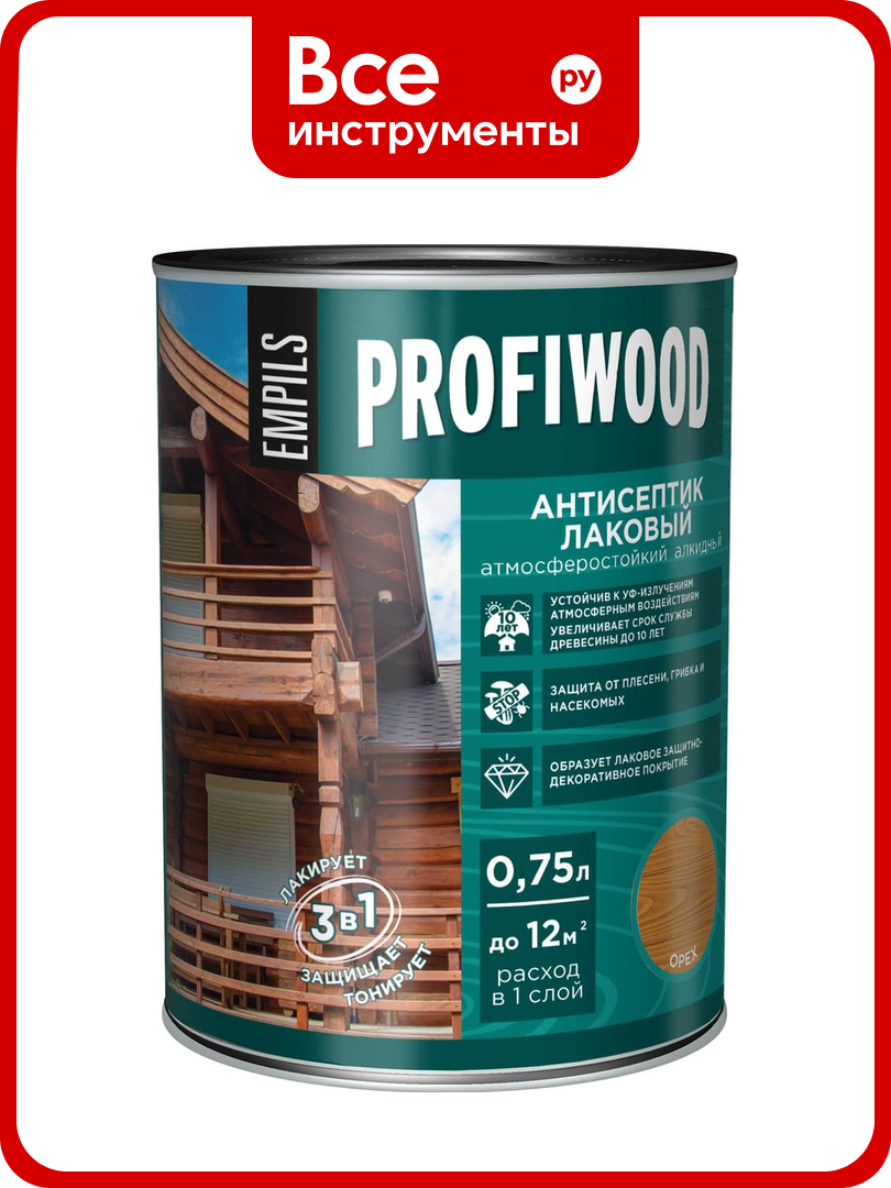 Алкидный антисептик PROFIWOOD, защита от плесени и насекомых, атмосферостойкий с УФ‑фильтром, глянцевая отделка