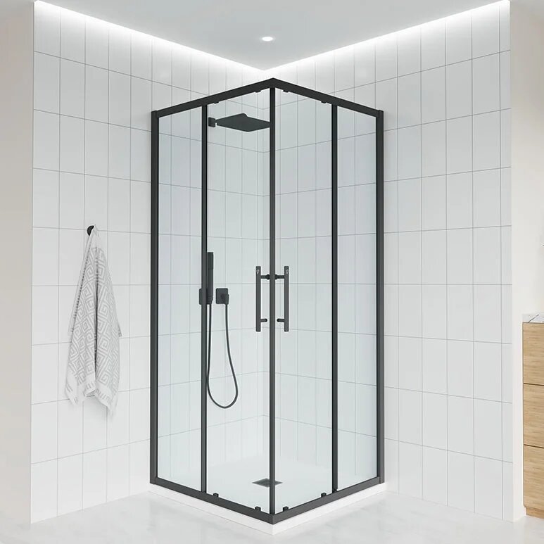 Душевой уголок Veconi Evo 300 B без поддона, стеклянный, черный, 100x90, прямоугольный, раздвижной