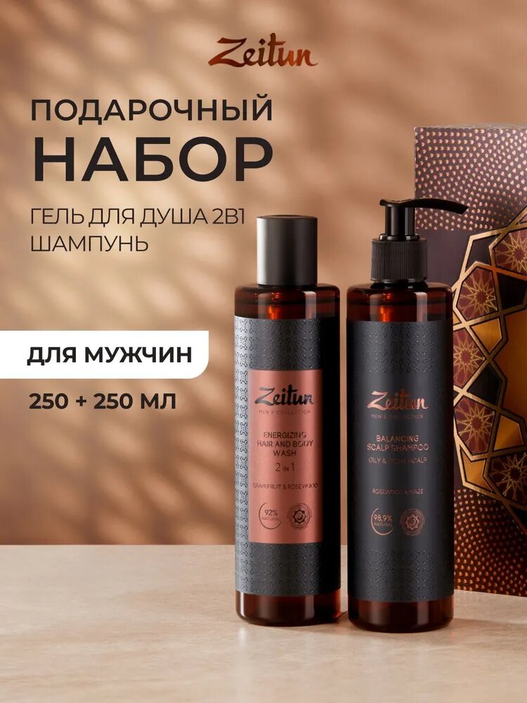ZEITUN Подарочный набор для мужчин, косметический "Энергия и баланс": шампунь для волос, гель для душа 2 в 1