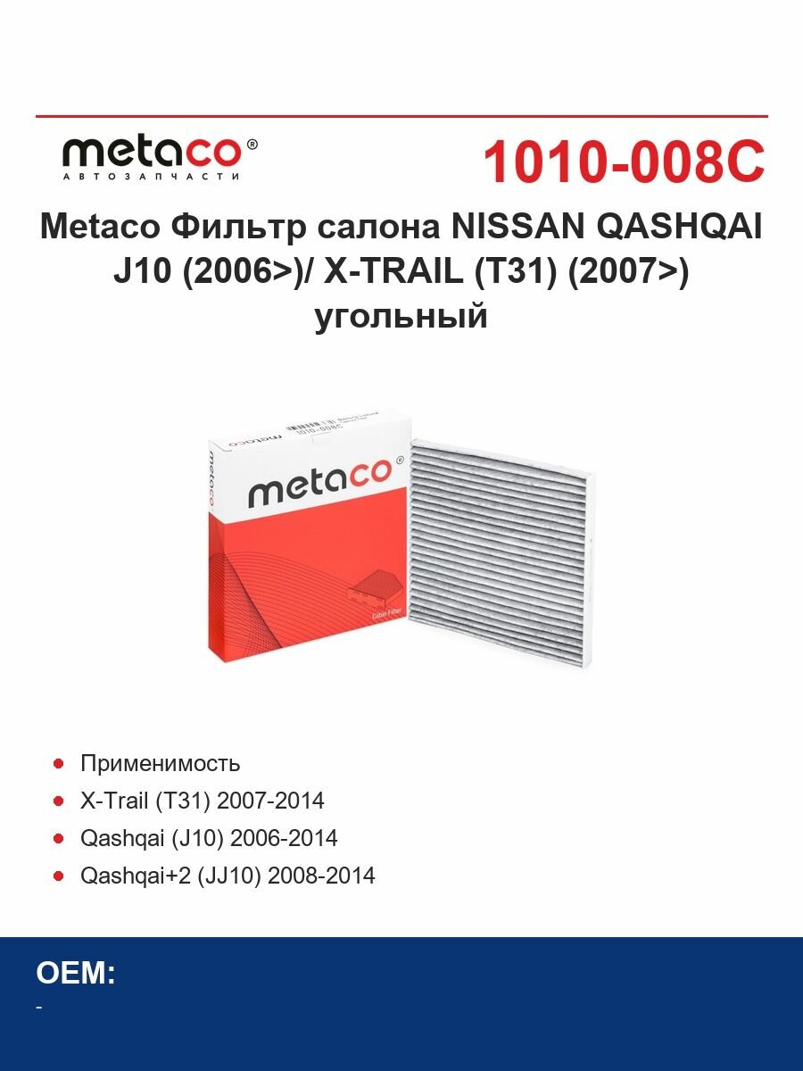 Metaco Фильтр салона NISSAN QASHQAI J10 (2006>)/ X-TRAIL (T31) (2007>) угольный