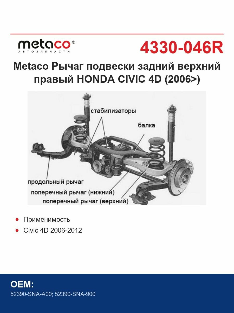 Metaco Рычаг подвески задний верхний правый HONDA CIVIC 4D (2006>)