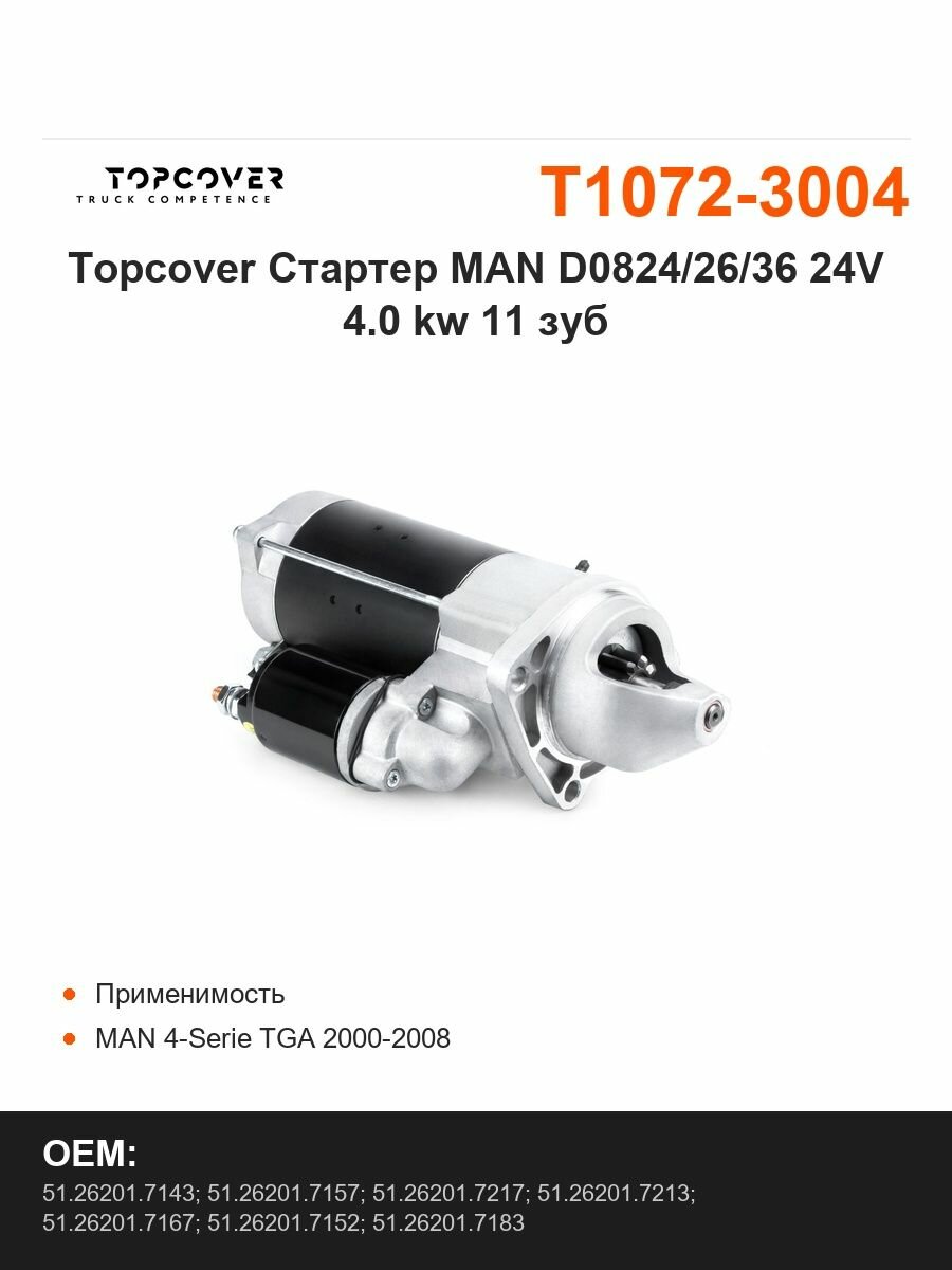 Topcover Стартер MAN D0824/26/36 24V 4.0 kw 11 зуб