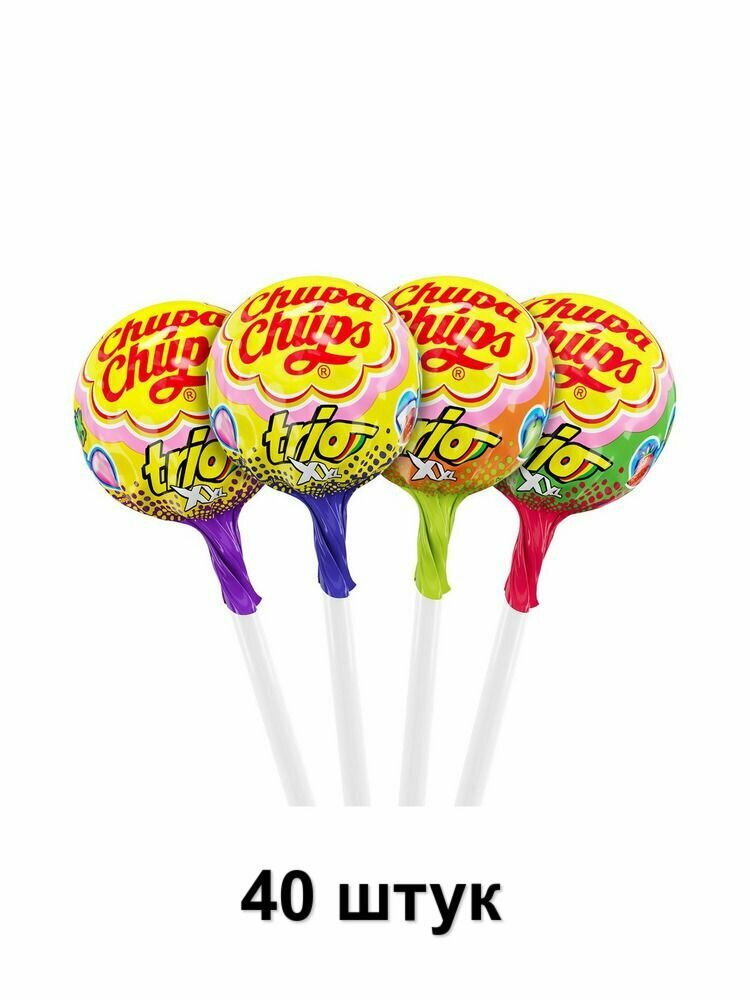 Chupa Chups Карамель XXL Trio с жевательной резинкой, 29 г, 40 шт