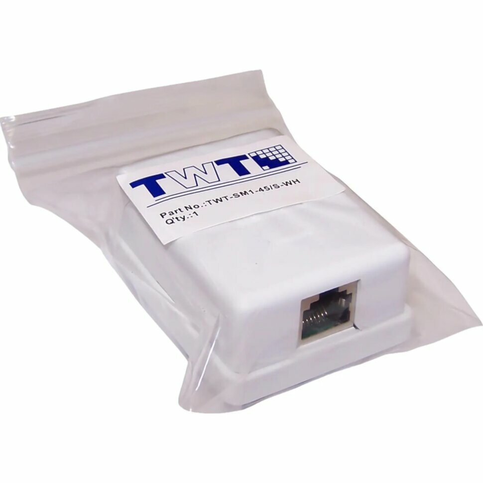 Розетка настенная TWT TWT-SM1-45/S-WH, 1 порт RJ-45 кат. 5е, STP, белая, 2239381