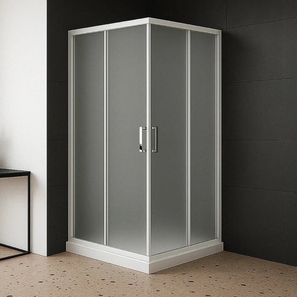 Душевой уголок Royal Bath HPD RB 9100 HPD-C без поддона, стеклянный, 100x90, прямоугольный, с матовым стеклом, раздвижной, белый