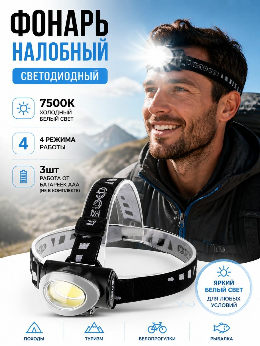 Фонарь налобный на батарейках (3xAAA) Фaza H5-L3W-gy