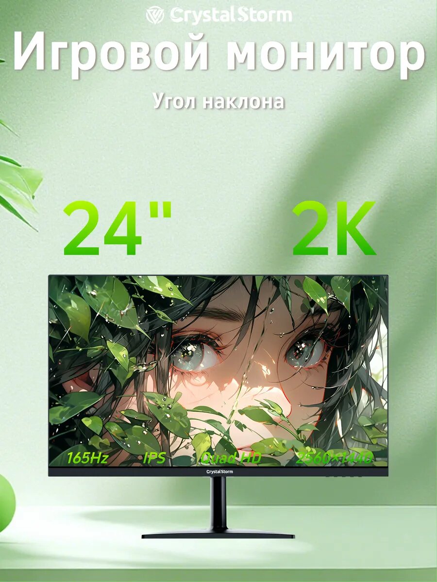 Монитор CrystalStorm, диагональ 24", 2560 x 1440 пикселей, 165Гц, матовый, чёрный