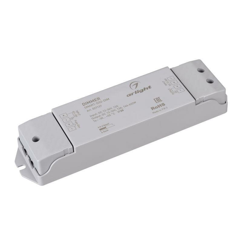 Диммер SMART-D32-DIM (12-36В 12А 0/1-10В) (IP20 пластик) Arlight 027137