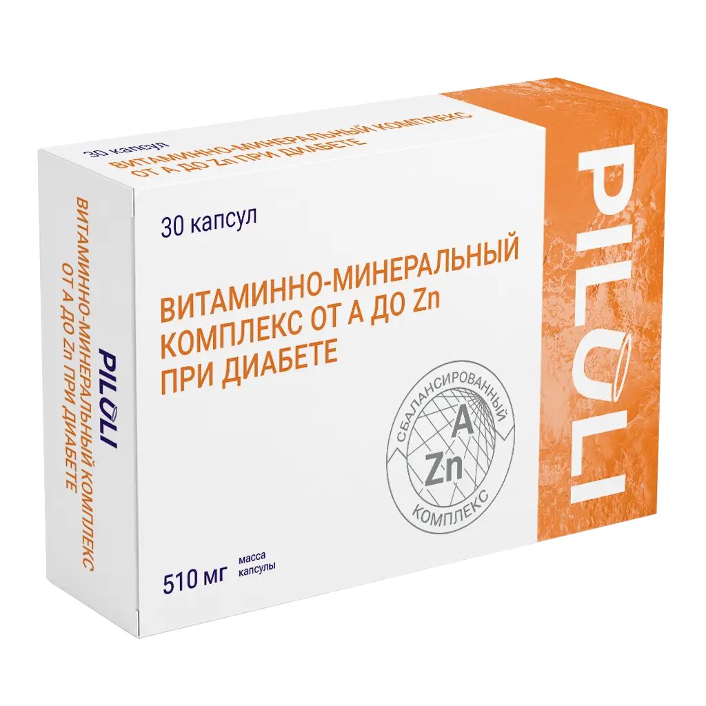 PILULI Витаминно-минеральный комплекс от А до Zn при диабете капсулы массой 510 мг 30 шт