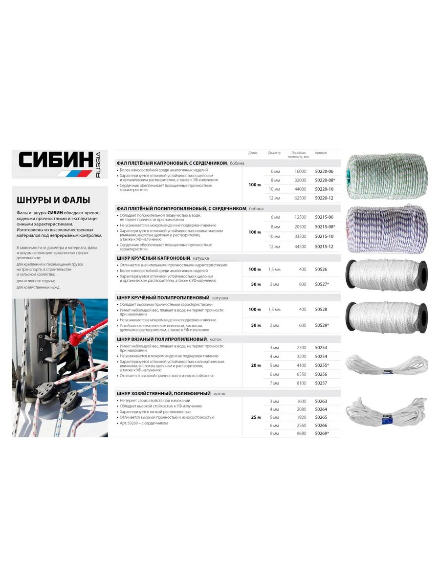 СИБИН d 6 мм, 16-прядный, 100 м, плетеный, с сердечнико