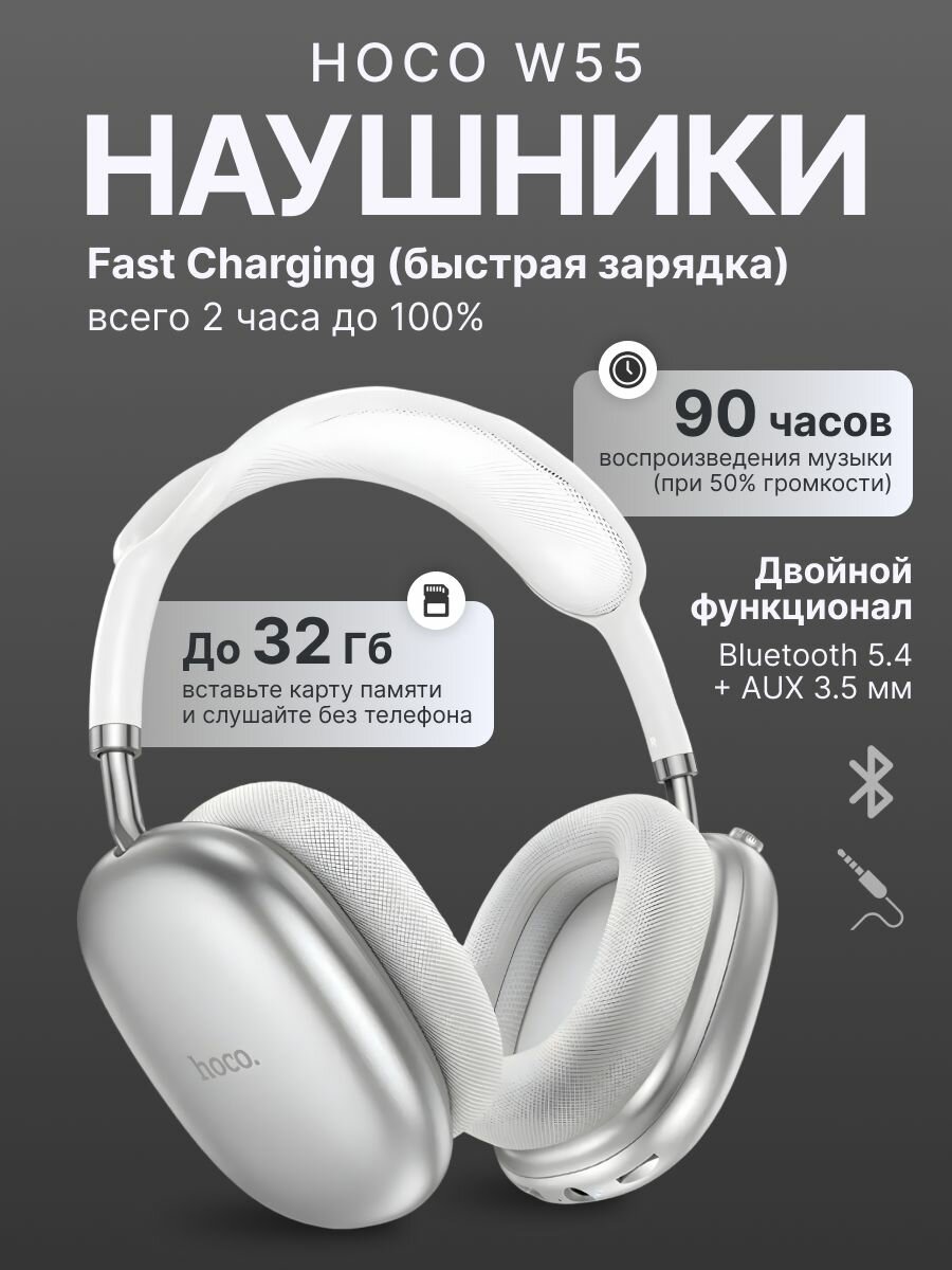 Наушники беспроводные HOCO W55, серебристый