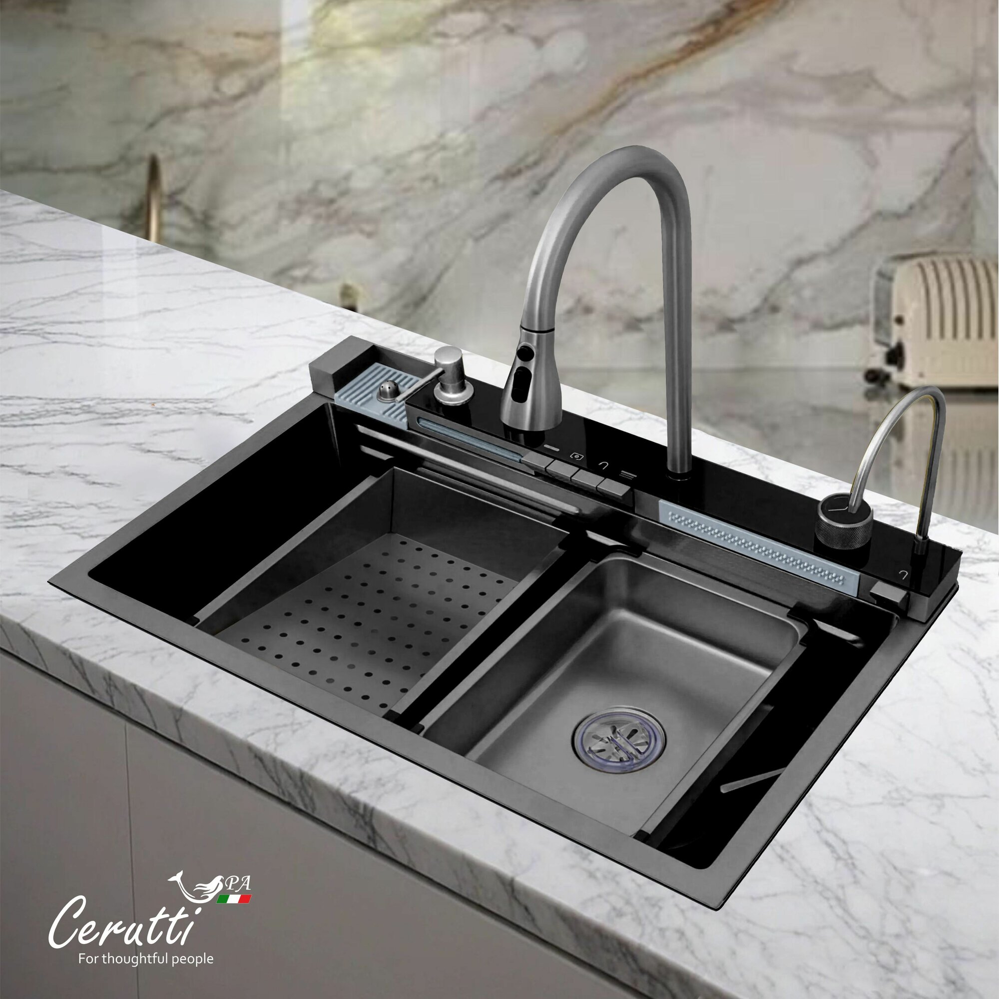 Кухонная мойка Ceruttispa GLORIA II nano black (графит) 750х460х230 серая
