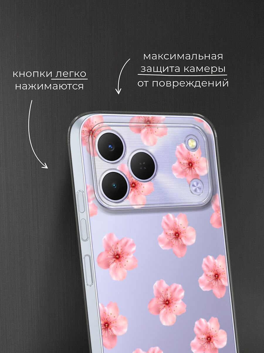 Чехол на Tecno Spark 50 / Текно Спарк 50 с принтом Цветки сакуры, прозрачный — фото 1