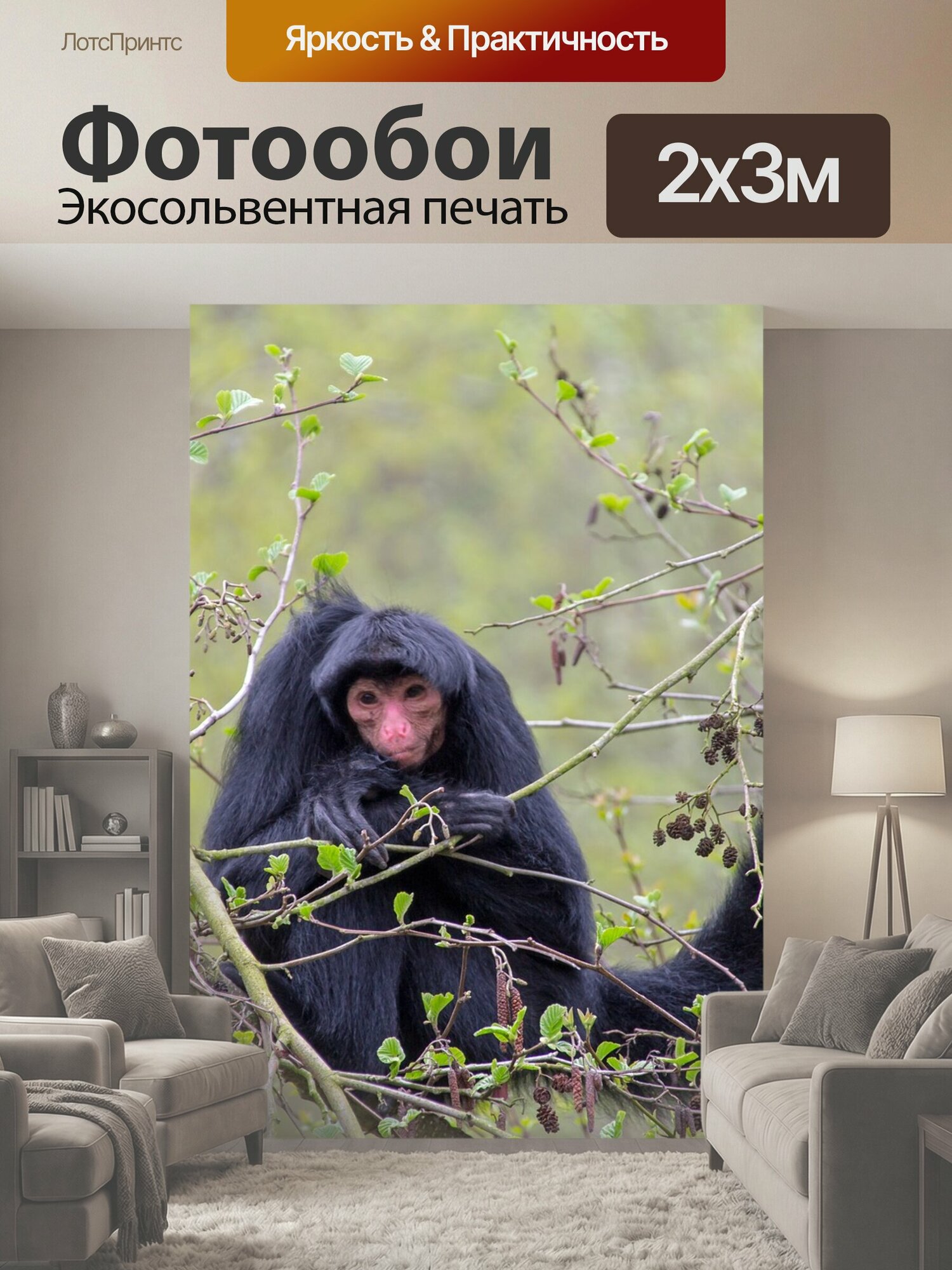 Фотообои "Обезьяна, млекопитающее, зоопарк" 200x300 см. экосольвентная печать