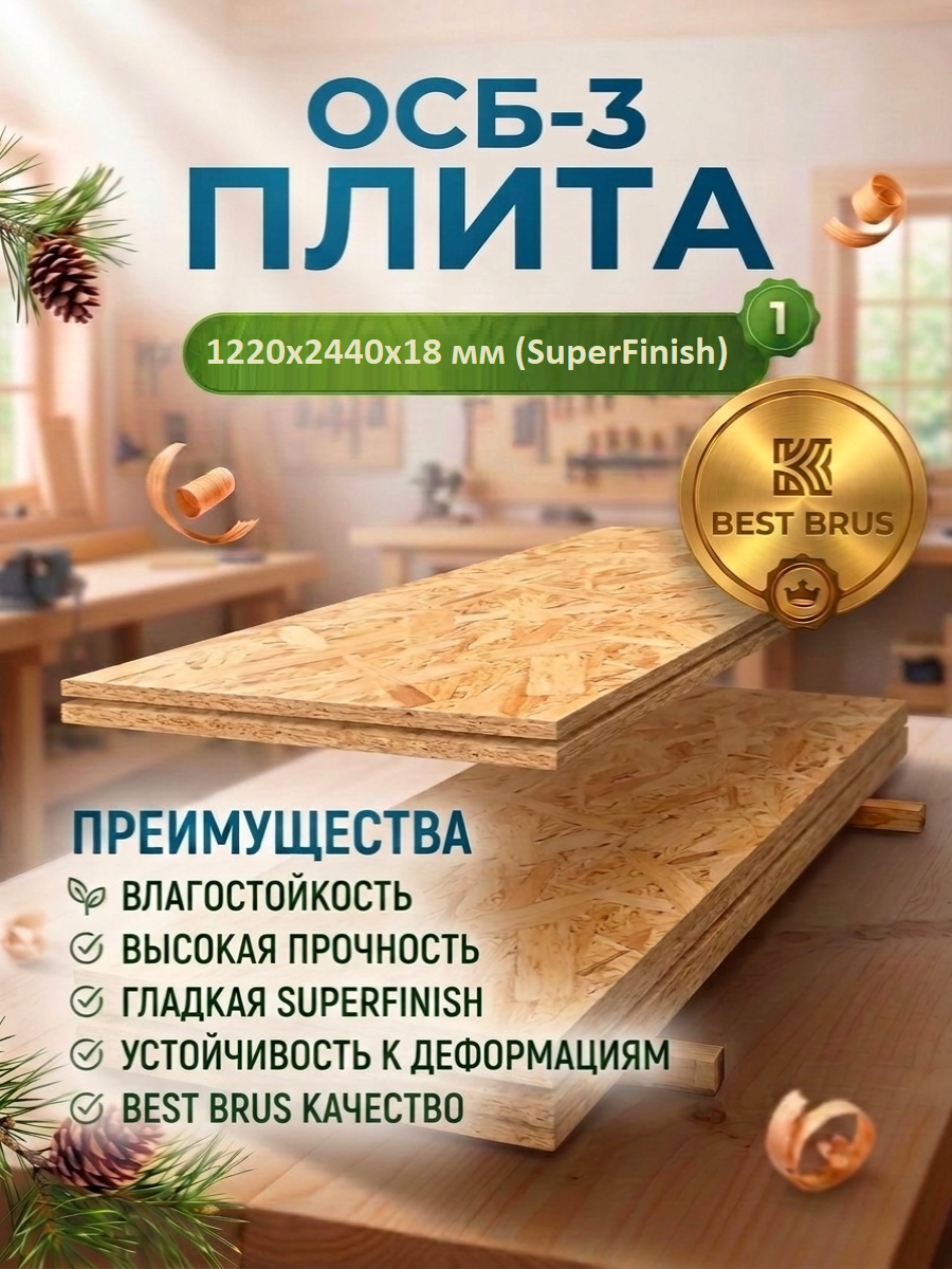 OSB-3 Kronospan BEST BRUS, поверхность SuperFinish, 1220х2440х18 мм