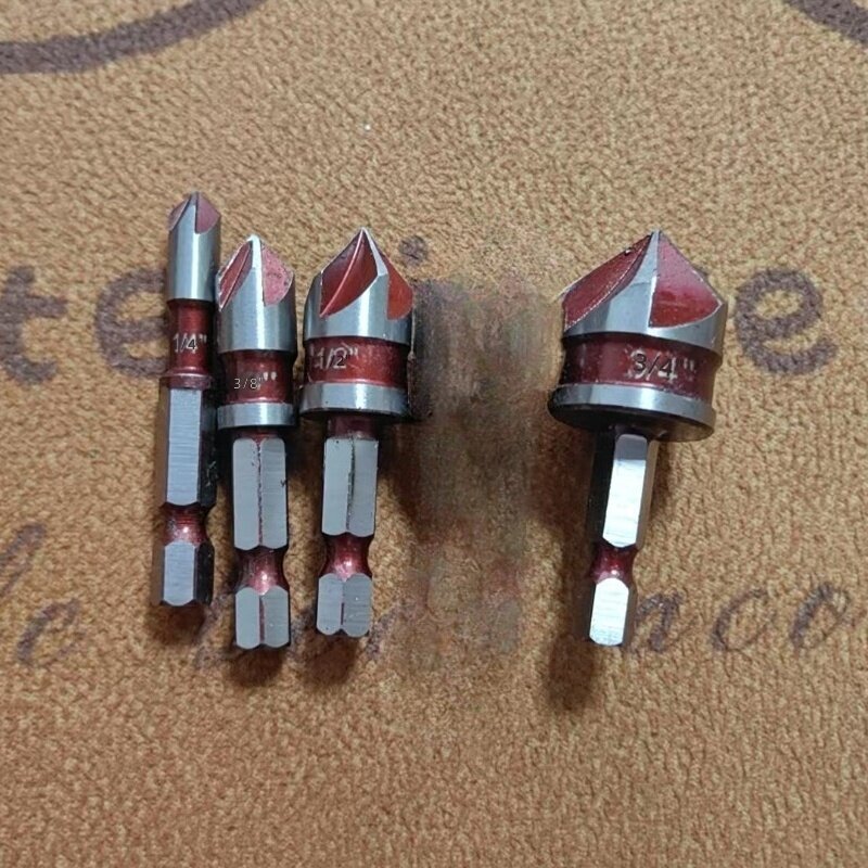 Набор зенковок для сверления, 4 шт. (1/4", 3/8", 1/2", 3/4"), подходит для металла, пластика, дерева, ПВХ, бетона