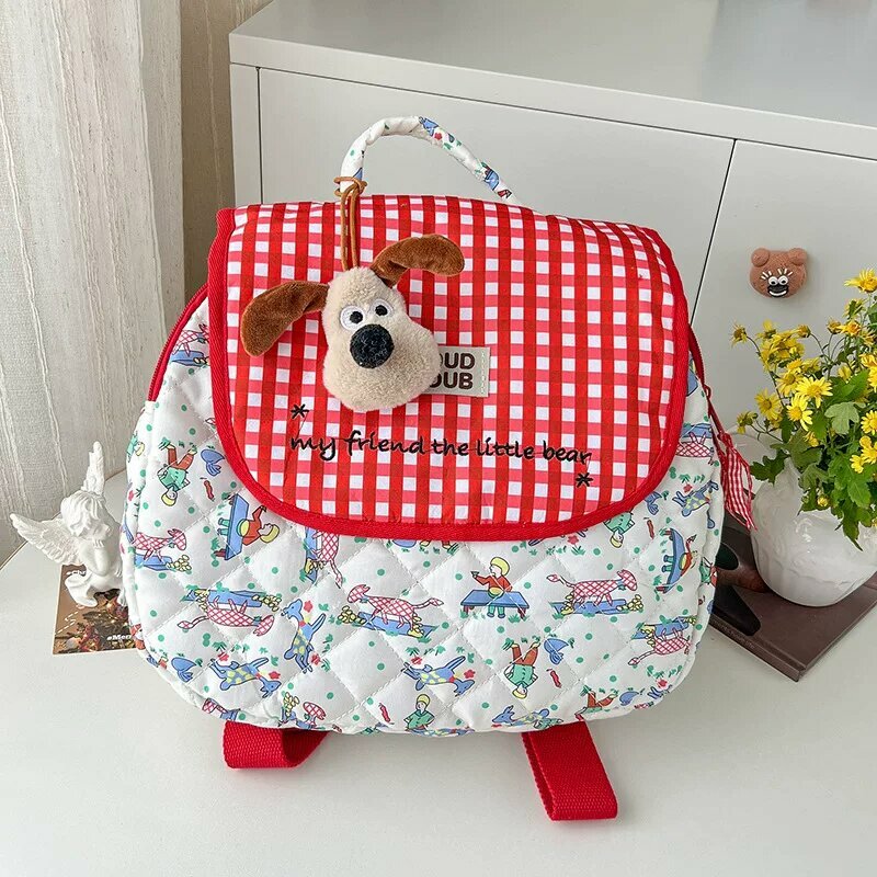 Детский рюкзак из хлопка для девочек 3-6 лет, дизайн с собачьим принтом, красный цвет, большой размер