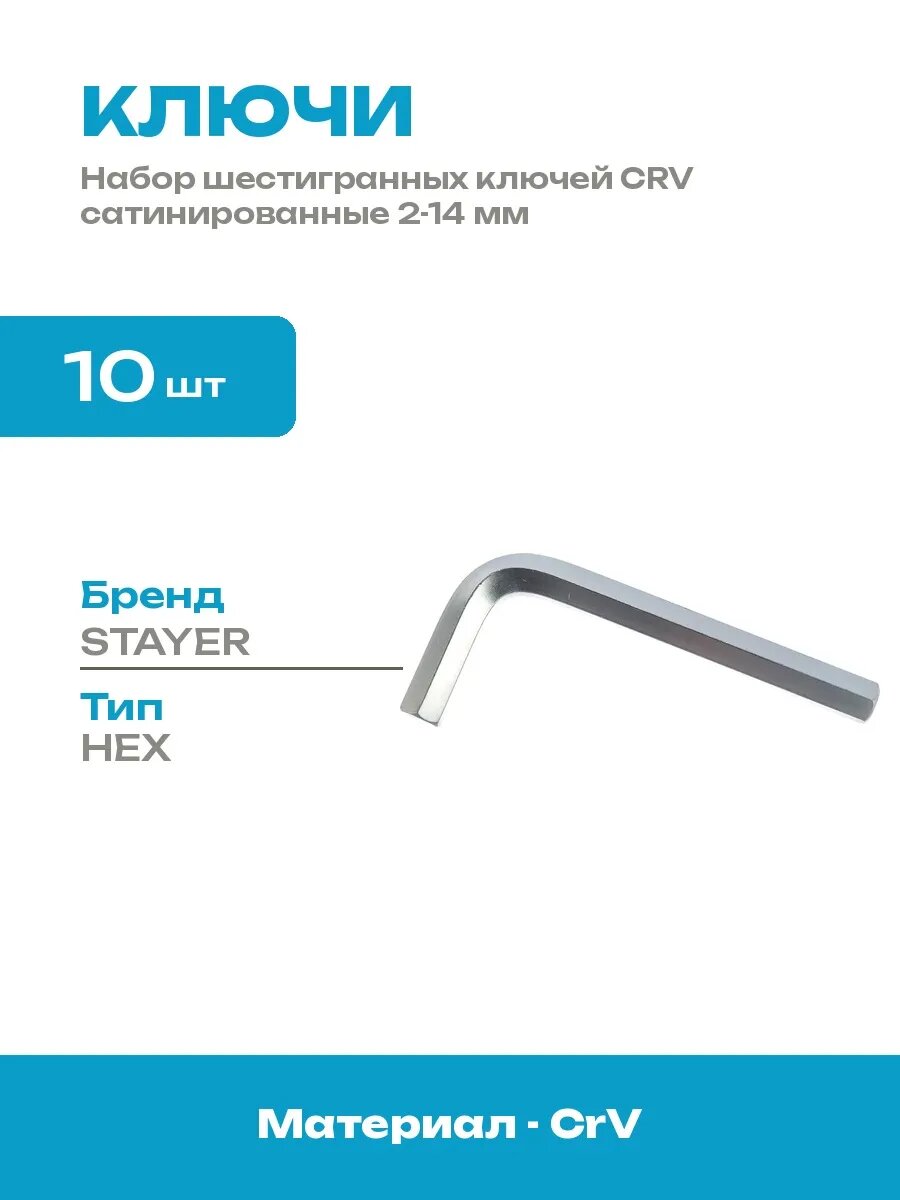 Набор ключей CRV 10 предметов 2-14 мм HEX ручной инструмент