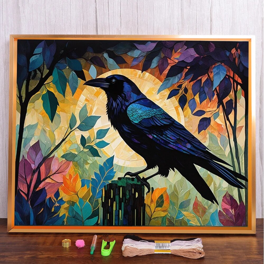 Набор для вышивания картины "Ворона" Meian 30x40cm, 11CT Cotton Thread