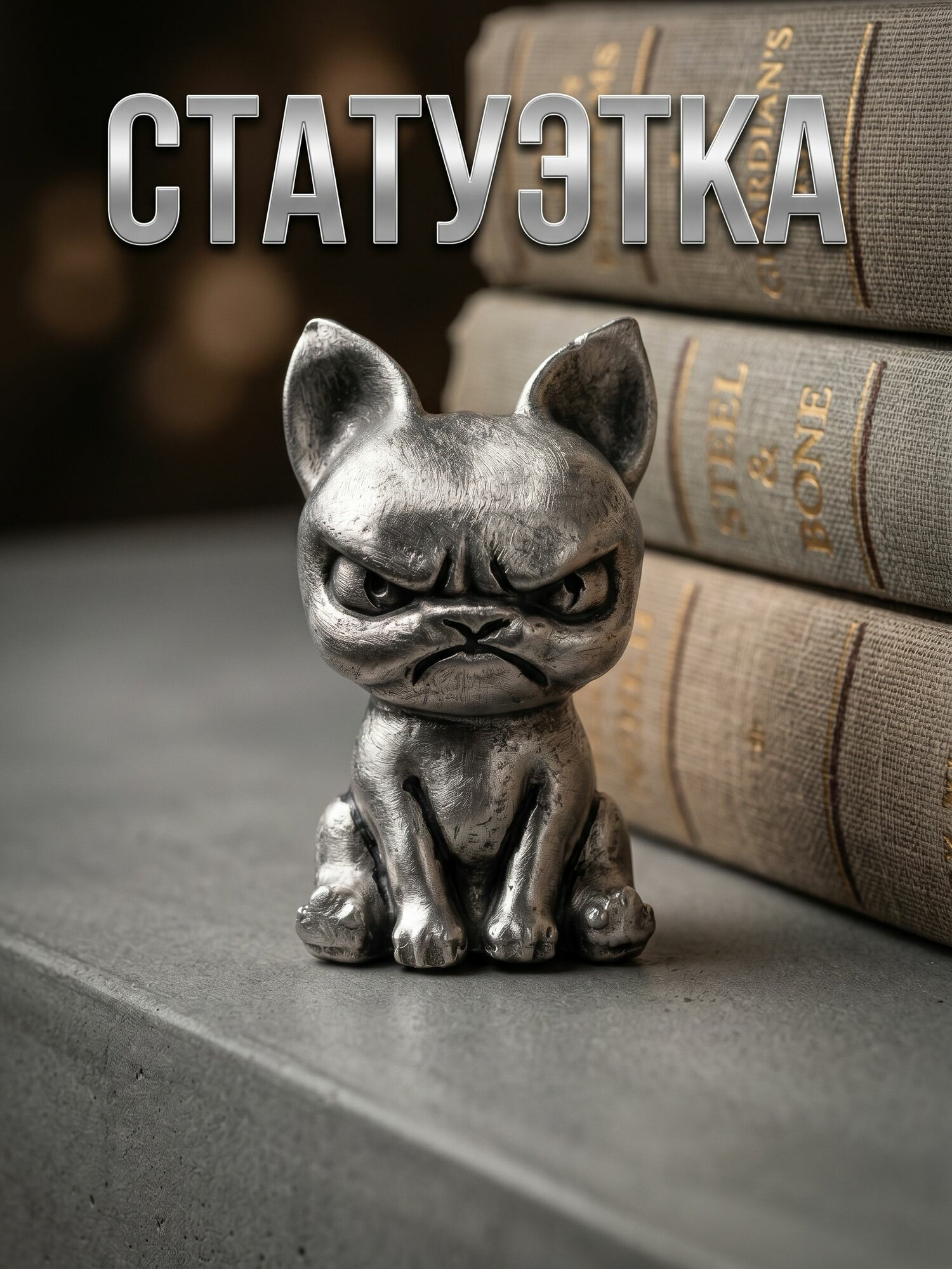 Статуэтка интерьерная Злой бульдог, 5 см / Декоративная фигурка французский бульдог из металла на рабочий стол, в авто, подарок