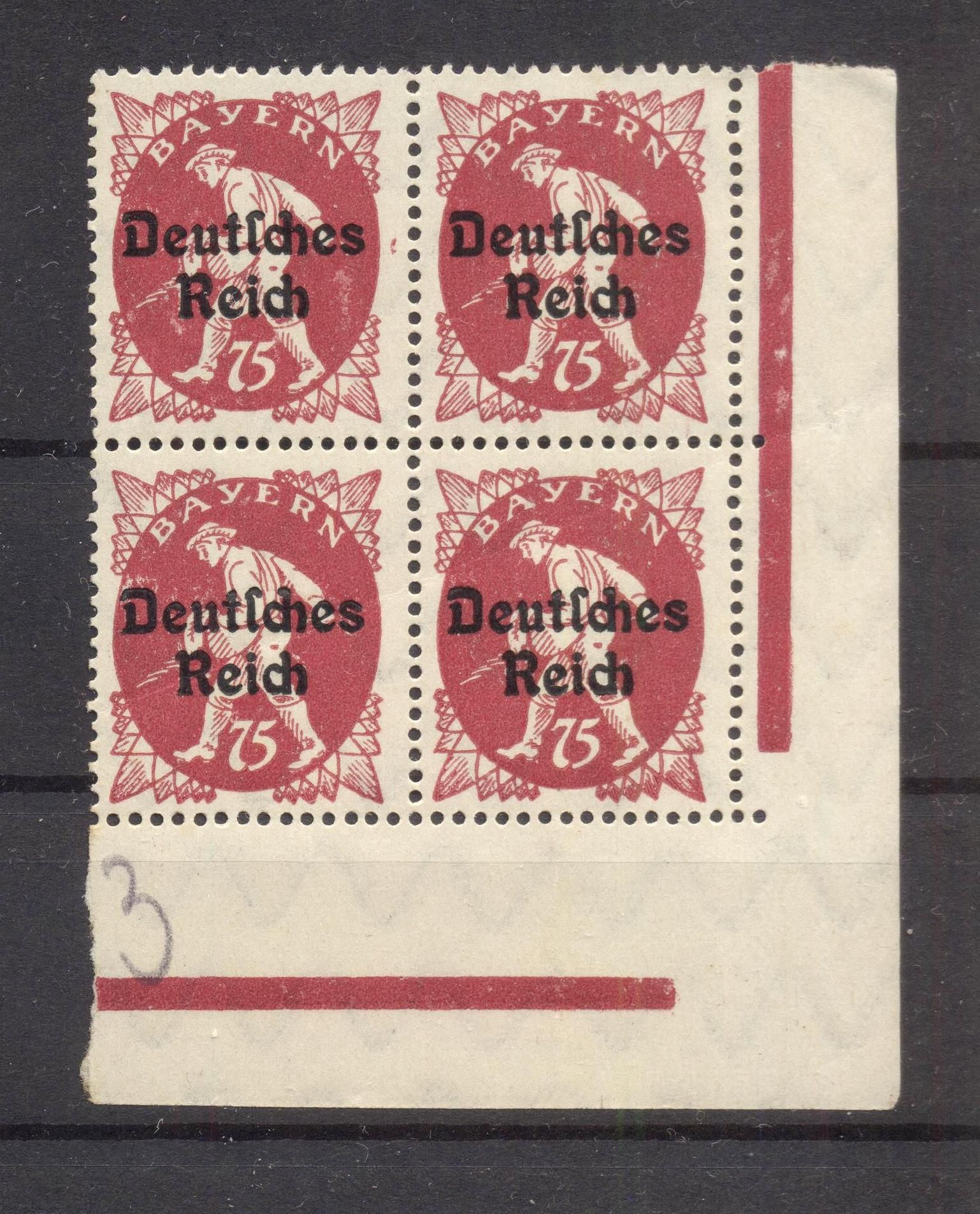Марки Германии. Бавария 1920 г. Стандарт, надпечатка Deutsches Reich (Германская Империя), см. описание