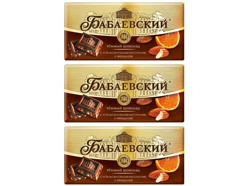 Бабаевский с апельсиновыми кусочками и миндалем, 75 г, 3 шт