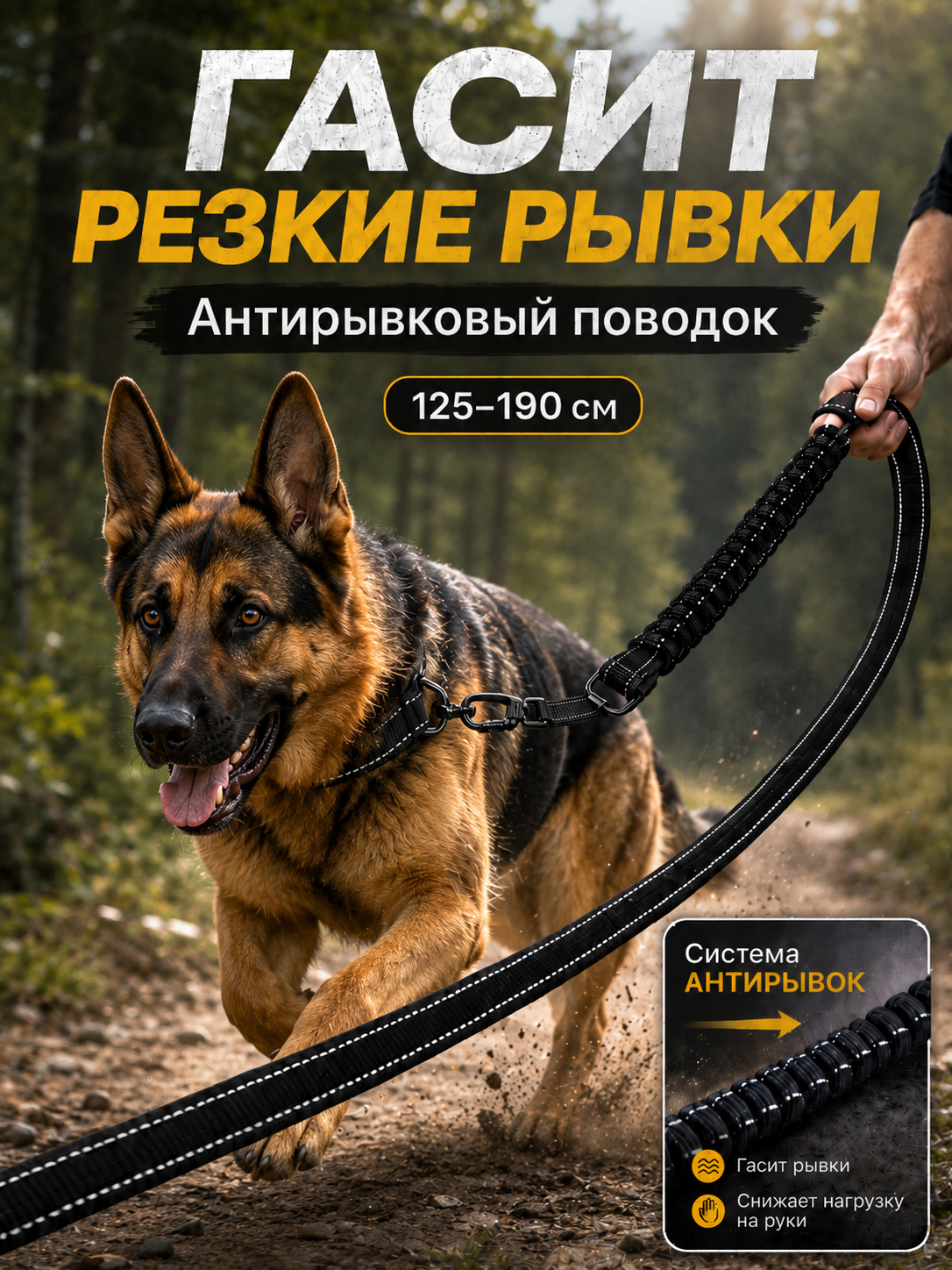 Поводок для собаки "Антирывковый" для крупных и средних пород собак