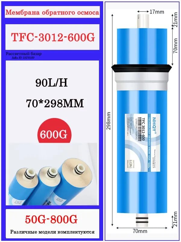 Мембрана обратного осмоса NHQY TFC3012-600 600GPD, обратноосмотическая мембрана 2160 л/сутки