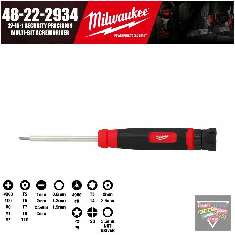 Milwaukee 48-22-2934 Прецизионная многофункциональная отвертка 27 в 1 для обеспечения безопасности