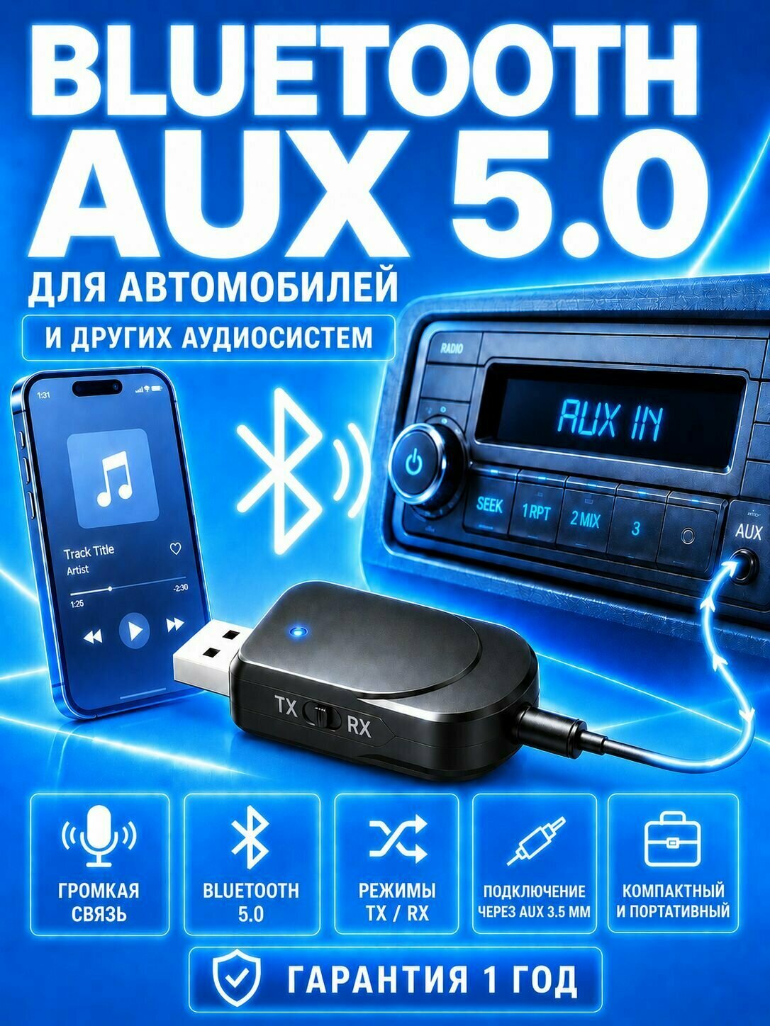 Bluetooth aux адаптер для авто / блютуз для телевизора