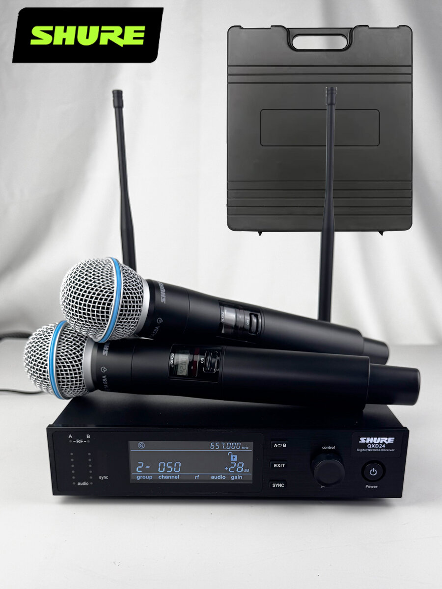 Shure Микрофон для живого вокала QXD24 Beta58A беспроводный микрофон 2 канала, с портативной пластиковой коробкой, черный