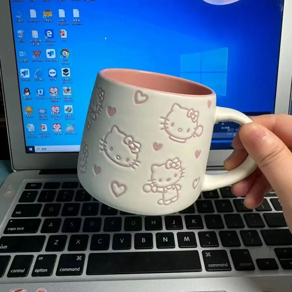 Керамическая кружка Hello Kitty 330 мл с ложкой, розовый дизайн для девочек, подарок