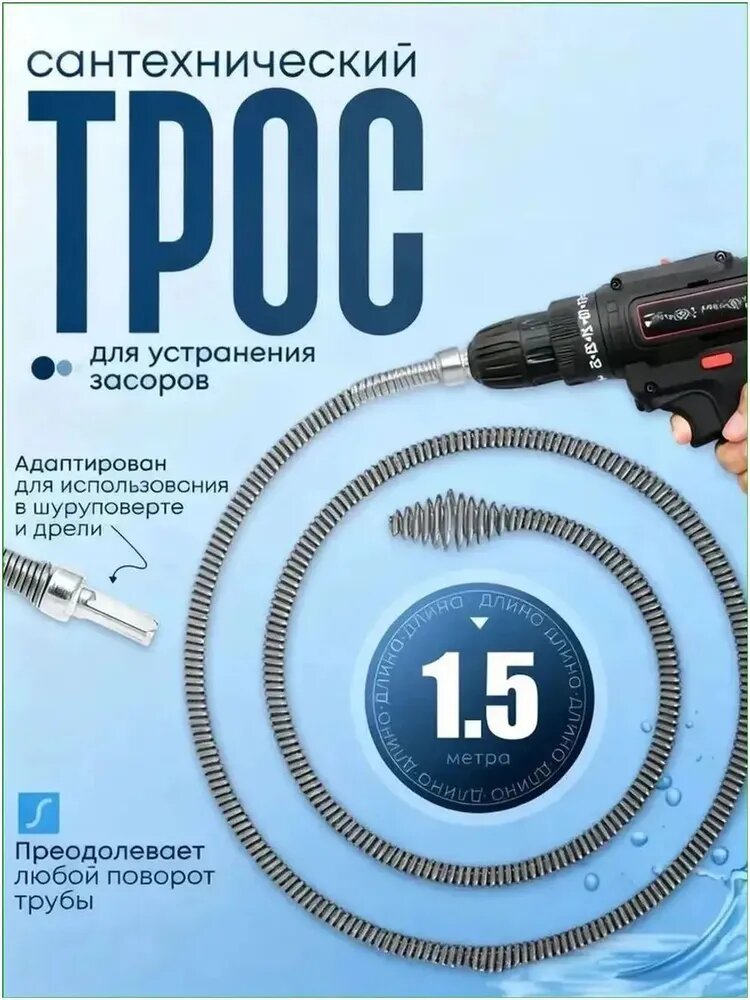 Эксклюзивный сантехнический трос 1.5 метра для чистки труб Retail Result