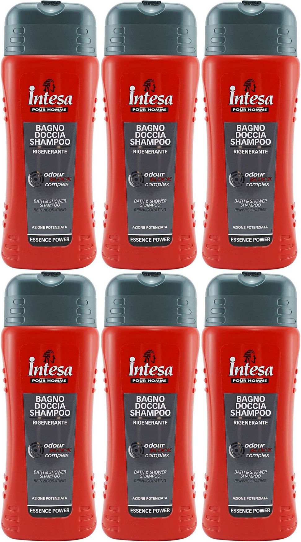 Шампунь-гель для душа Intesa Bagno Odour Block Регенерирующий для всех типов волос, комплект: 6 упаковок по 500 мл