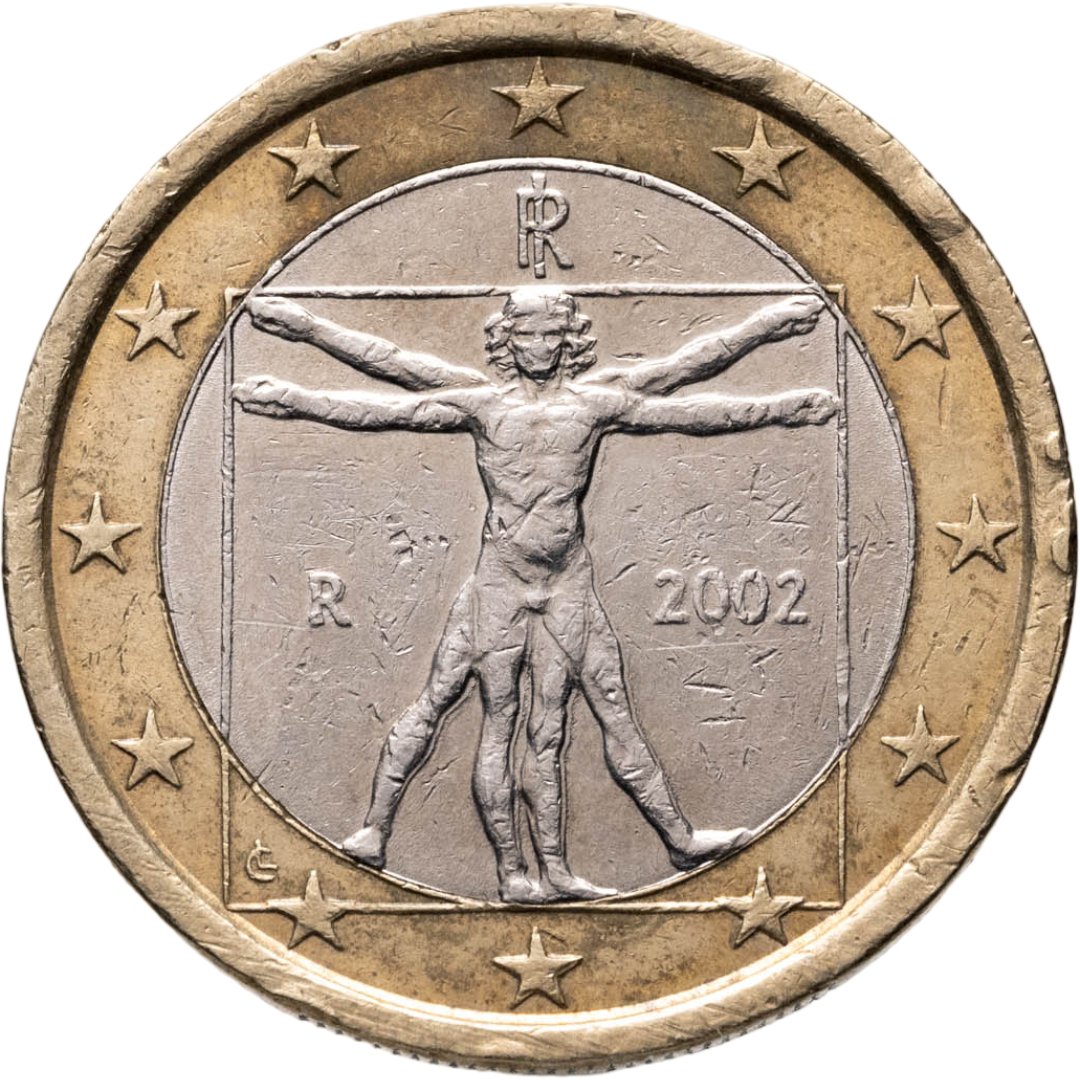 Италия 1 евро euro 2002, Биметалл, в сохранности VF