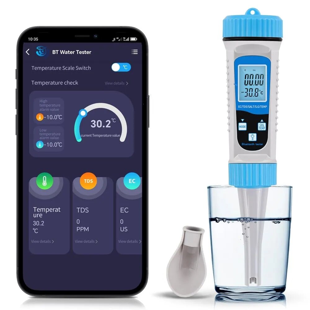 Тестер качества воды 5 в 1 с Bluetooth, портативный цифровой измеритель качественных параметров, Управление мобильным приложением
