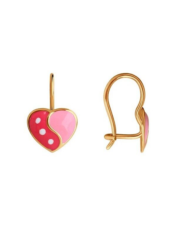 Серьги красное золото, 585 проба, эмаль