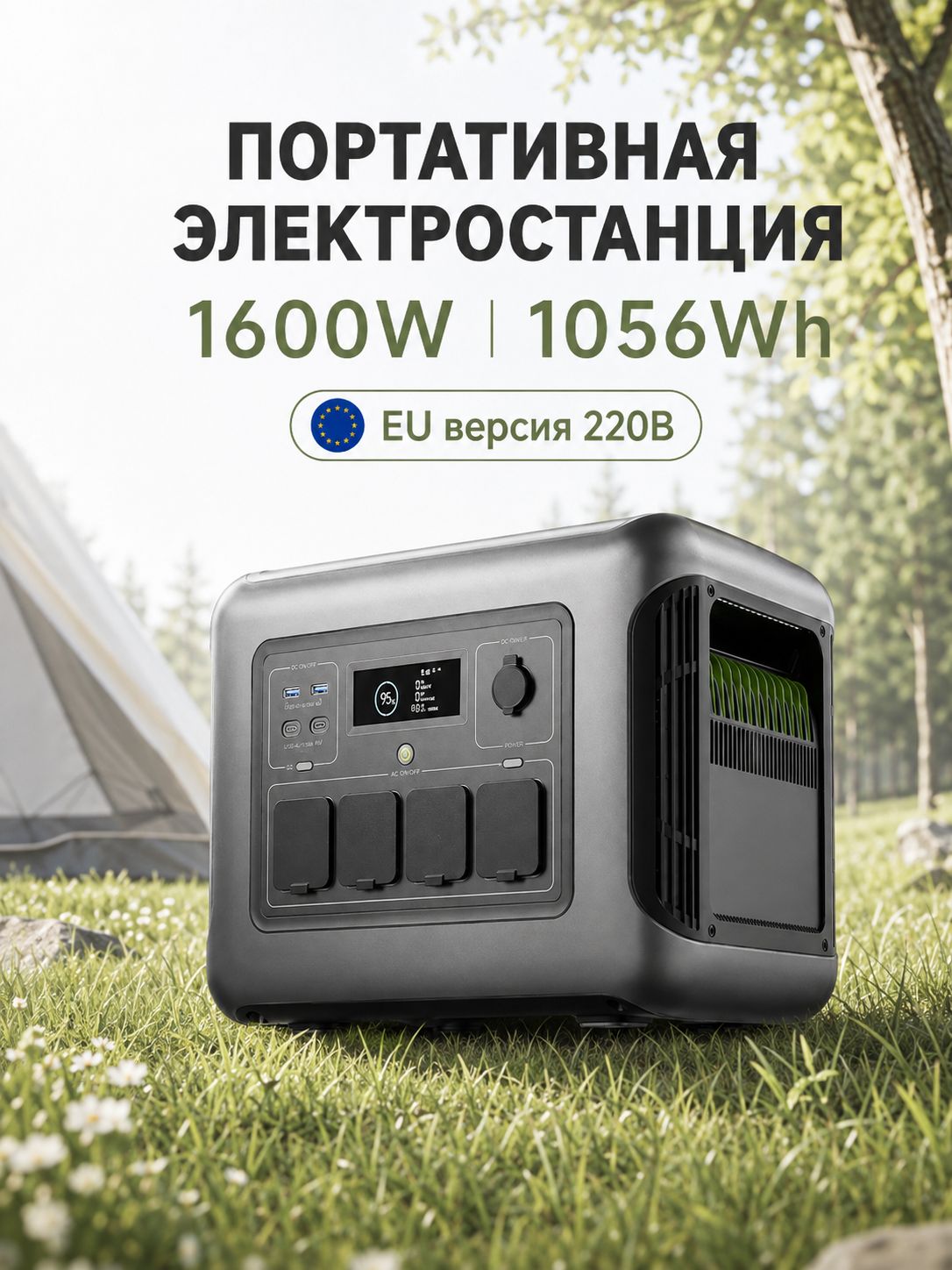 Лёгкая портативная электростанция R1500, для поездок, 1056 Втч 1600 Вт, евростандарт
