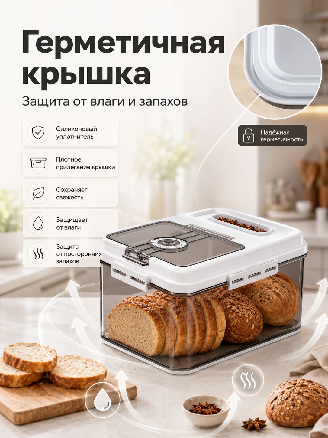 Хлебница, Прозрачная упаковка с откидной крышкой, 2.5L, 32 см — фото 1
