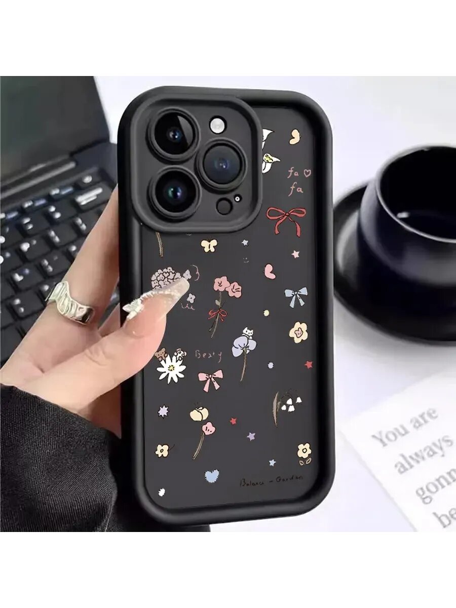 Чехол на IPHONE 17 черный с принтом Флористический